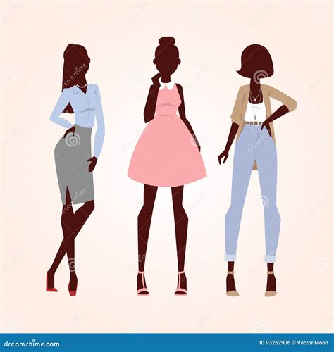 Fashion Models Woman Silhouette Sketch Attractive Lady Elegant Adult Character Vector