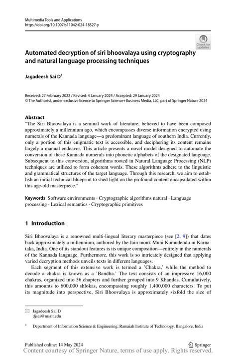 Automated Decryption Of Siri Bhoovalaya Using Cryptography And Natural Language Processing