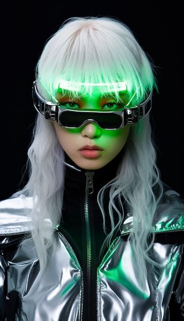 가상 현실 안경을 쓴 미래의 사이버펑크 여성 현실적인 3d 모델 사이보그 Ai 생성 프리미엄 사진