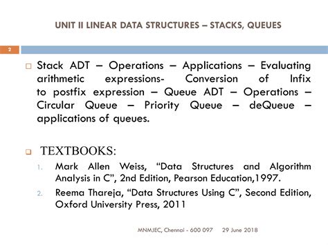 Unit Ii Linear Data Structures Stacks Queues Pdf
