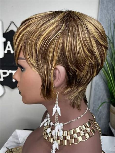 Highlight Synthetic Wigs Short Straight Pixie Cut Hair Bob Wig Honey