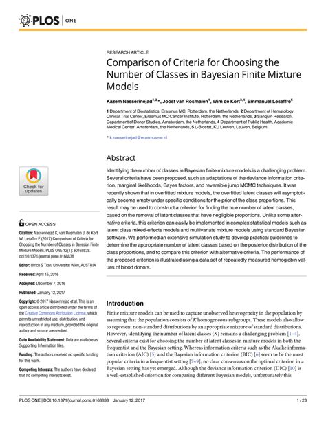 Pdf Comparison Of Criteria For Choosing The Number Of Classes In Bayesian Finite Mixture Models