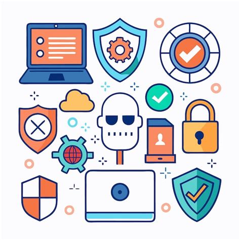 Cybersecurity Concept With Laptop Shield Lock And Skull Premium Ai Generated Vector