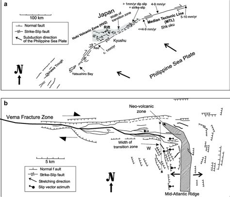 A Intersecting Strike Slip Median Tectonic Line And Normal Faults