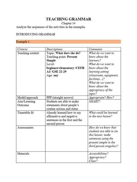 Teaching Grammar Example 1 Analysis Pdf Teachers Learning