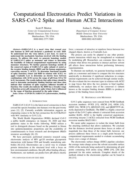 Pdf Computational Electrostatics Predict Variations In Sars Cov 2 Spike And Human Ace2