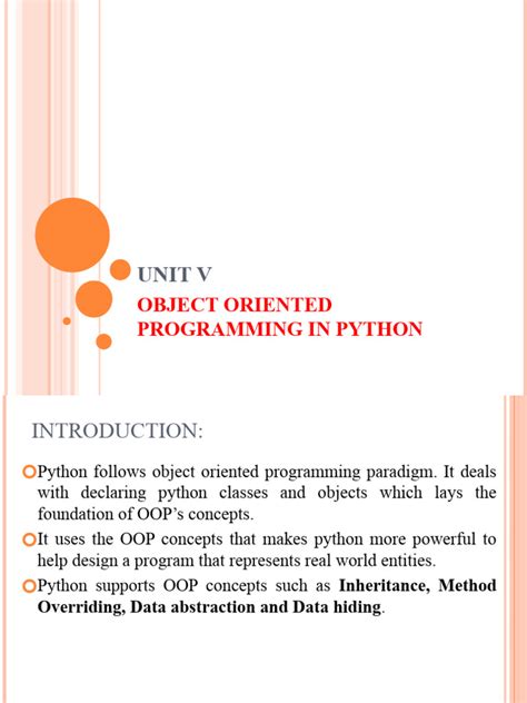 Unit V Object Oriented Programming In Python Pdf Class Computer