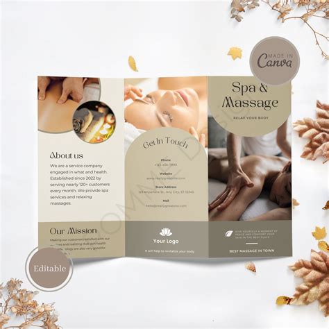 Massage Trifold Brochure I Massage Therapist Brochure Printable