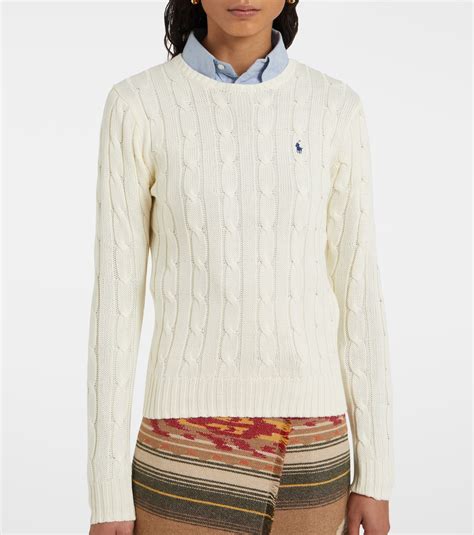 Cable Knit Cotton Sweater In White Polo Ralph Lauren Mytheresa