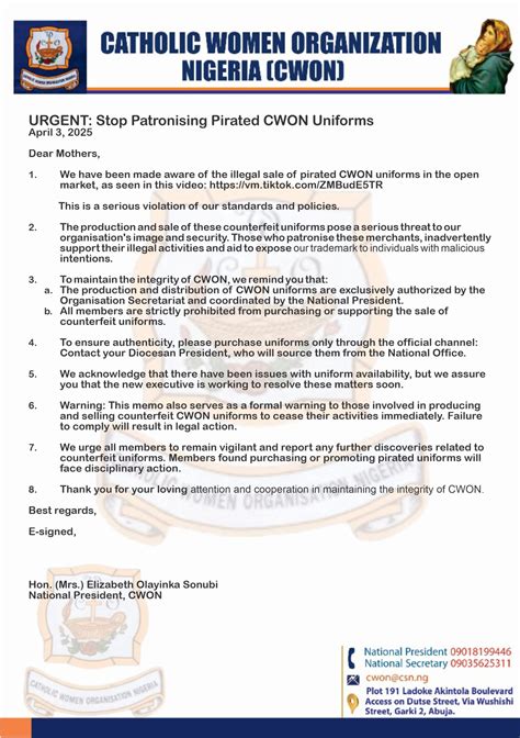 Security Alert National Cwo Raises Alarm On Pirated Cwon Uniform