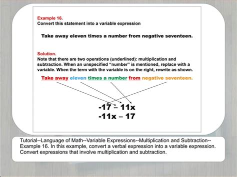 Tutorials The Language Of Math Variable Expressions Multiplication And Subtraction Ppt