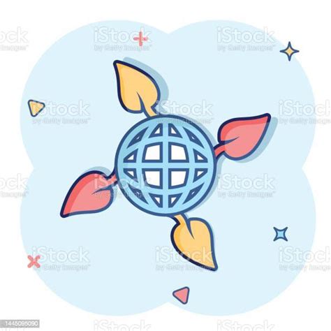 만화 스타일의 행성과 잎 아이콘 흰색 고립 된 배경에 세계와 에코 만화 벡터 일러스트 글로브 및 유기농 스플래시 효과 비즈니스 컨셉 개념에 대한 스톡 벡터 아트 및 기타