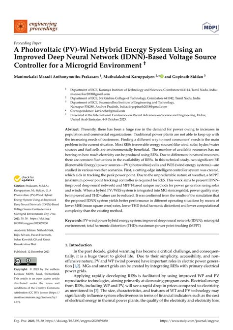 PDF A Photovoltaic PV Wind Hybrid Energy System Using An Improved Deep Neural Network IDNN