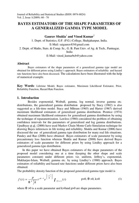 Pdf Bayes Estimators Of The Scale Parameter Of A Generalized Gamma