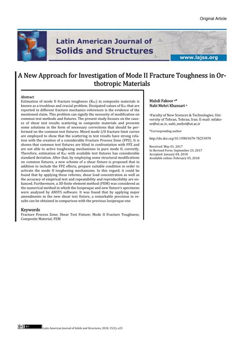 Pdf A New Approach For Investigation Of Mode Ii Fracture Toughness In Orthotropic Materials