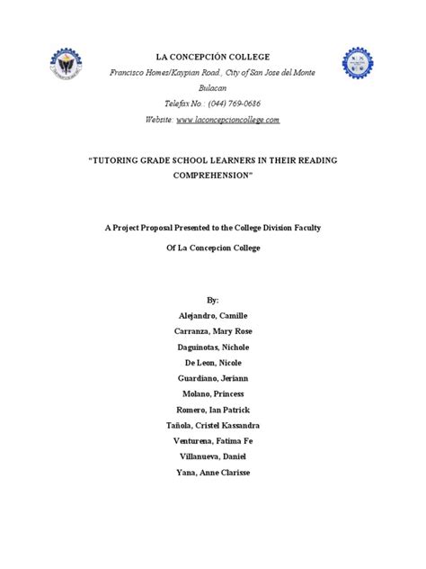 Project Proposal Pdf Reading Comprehension Learning
