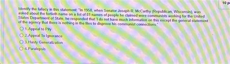 Solved Identify The Fallacy In This Statement In 1950