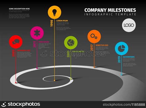 Evolution Timeline Template With Spiral Model And Icons Dark Version