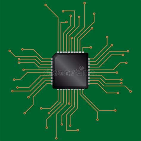 Circuit Board With CPU And Electrical Tracks Stock Illustration Illustration Of Engineering