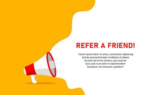 친구를 추천하고 메가폰이 있는 배너를 사용하세요 친구 말풍선 배너를 추천하세요 소매 쇼핑 온라인 마케팅 템플릿 배너 포스터 및 배경에 대 한 벡터 그림 공연에 대한 스톡