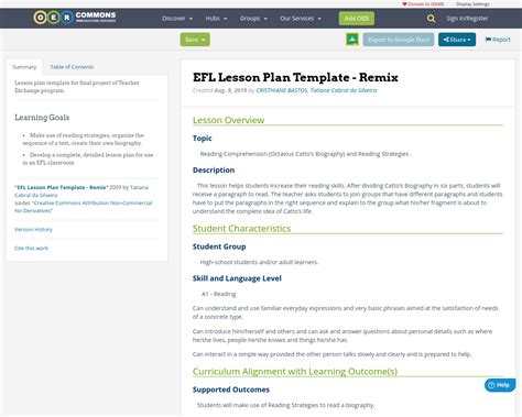 Efl Lesson Plan Template Remix Oer Commons
