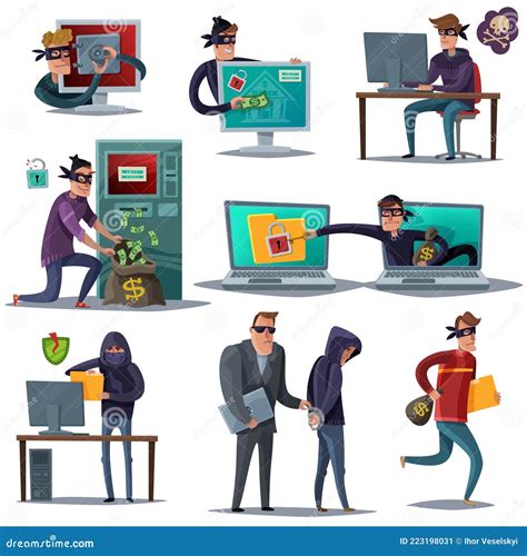 Internet Hacker Security Composition Set Stock Vector Illustration Of Danger Flat 223198031