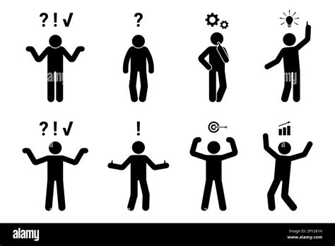 Stick Figure Man Problem Solution Concept Vector Illustration Set