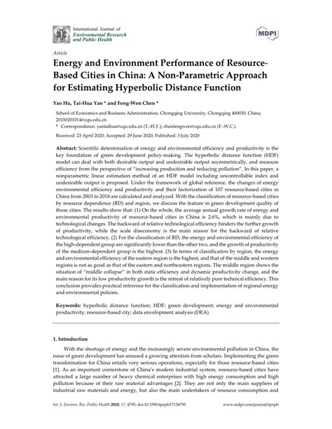 Pdf Energy And Environment Performance Of Resource Based Cities In China A Non Parametric