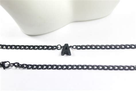 Black Initial Necklace For Men Personalized Letter Men Jewelry Black Letter Thusband