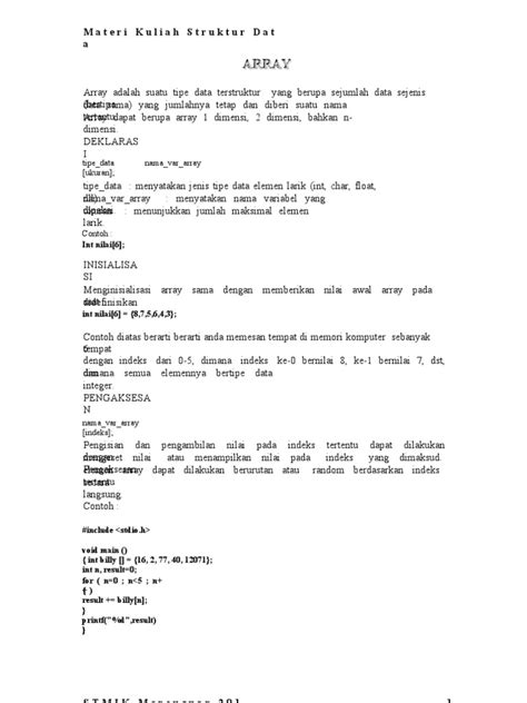Struktur Data Array Pdf Metode And Bahan Ajar Teknologi And Rekayasa