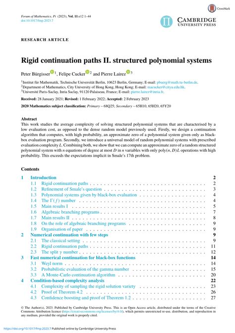 Pdf Rigid Continuation Paths Ii Structured Polynomial Systems