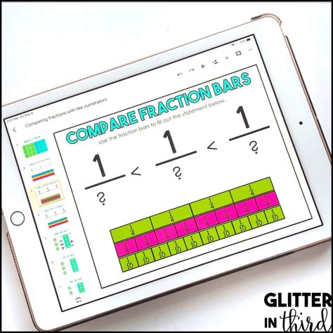 Digital Activities For Comparing Fractions Glitter In Third