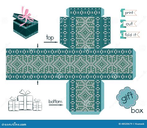 Printable T Box With Scandinavian Style Knitted Pattern Stock Vector