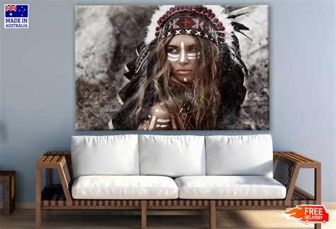 Young Indian Warrior With Feather Headdress Photograph 90x60cm Print 1