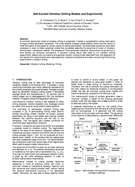 Pdf Self Excited Vibration Drilling Models And Experiments
