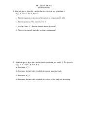 Particle Motion Worksheet Pdf AP Calculus AB BC Particle Motion 1 A Particle Moves Along