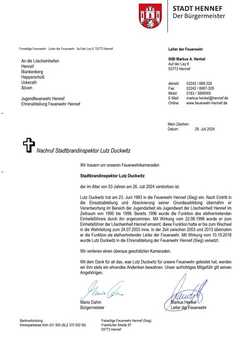 Nachruf Lutz Duckwitz Verstorben Feuerwehr Hennef