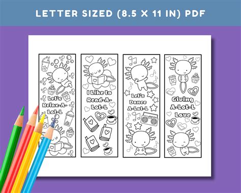 Axolotl Coloring Bookmark Instant Download Printable Coloring Bookmark