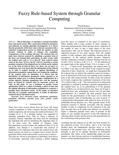 Pdf Fuzzy Rule Based System Through Granular Computing