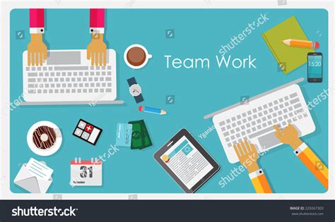 Team Work Flat Concept Vector Illustration Stock Vector Royalty Free Shutterstock