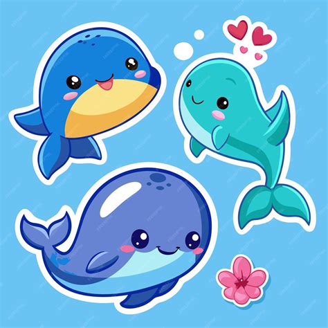 Cute Cartoon Dolphins And Whale Stickers Premium Ai Generated Vector