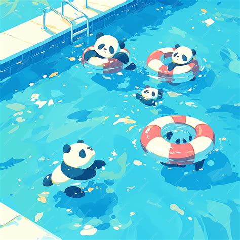 Premium Photo A Group Of Pandas Are In A Pool With One Of Them Has A