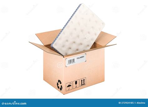 Mattress Inside Cardboard Box Delivery Concept 3d Rendering Stock