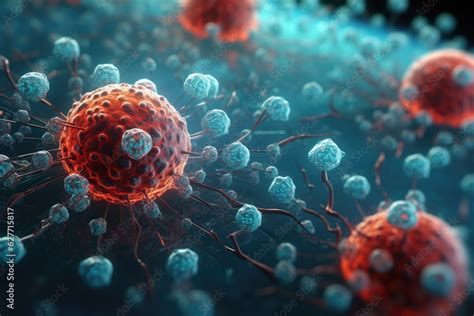 Molecular Structure Of Cancer Cells Under Microscope Realistic Macro Indoor Part Of Body Stock