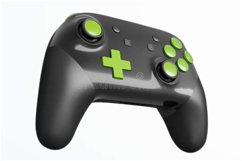 Realistic Black Video Game Joystick Or Gamepad With Color Buttons On
