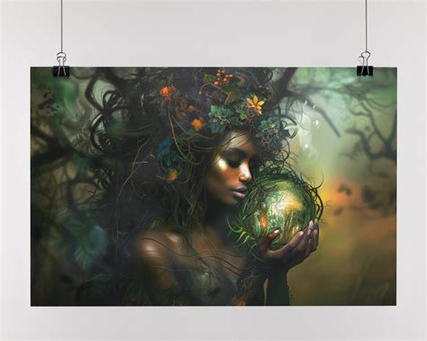 Gaia Goddess Art Print Mother Earth Wall Art Beautiful Mother Nature