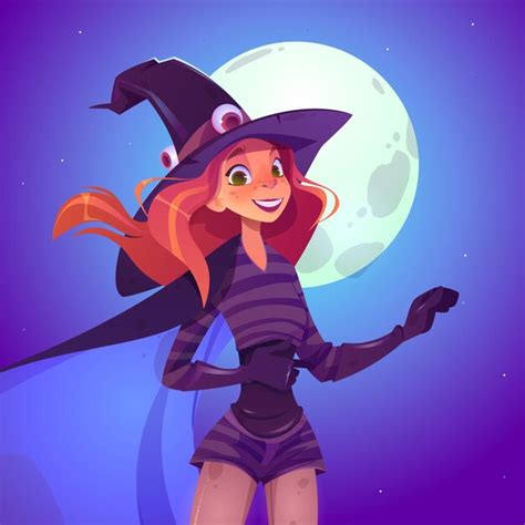 Premium Vector Witch Beautiful Redhead Woman In Hat