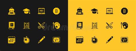 Set Exam Paper With Incorrect Answers Stopwatch Scissors Pencil Eraser Abacus Laptop