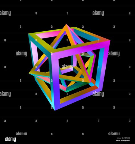 Colorful Geometry A Double Pyramid Inside A Hollow Cube Stock Photo Alamy
