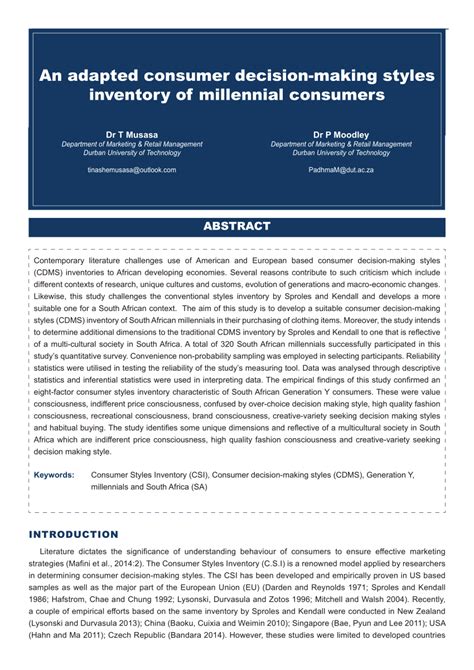 Pdf An Adapted Consumer Decision Making Styles Inventory Of Millennial Consumers